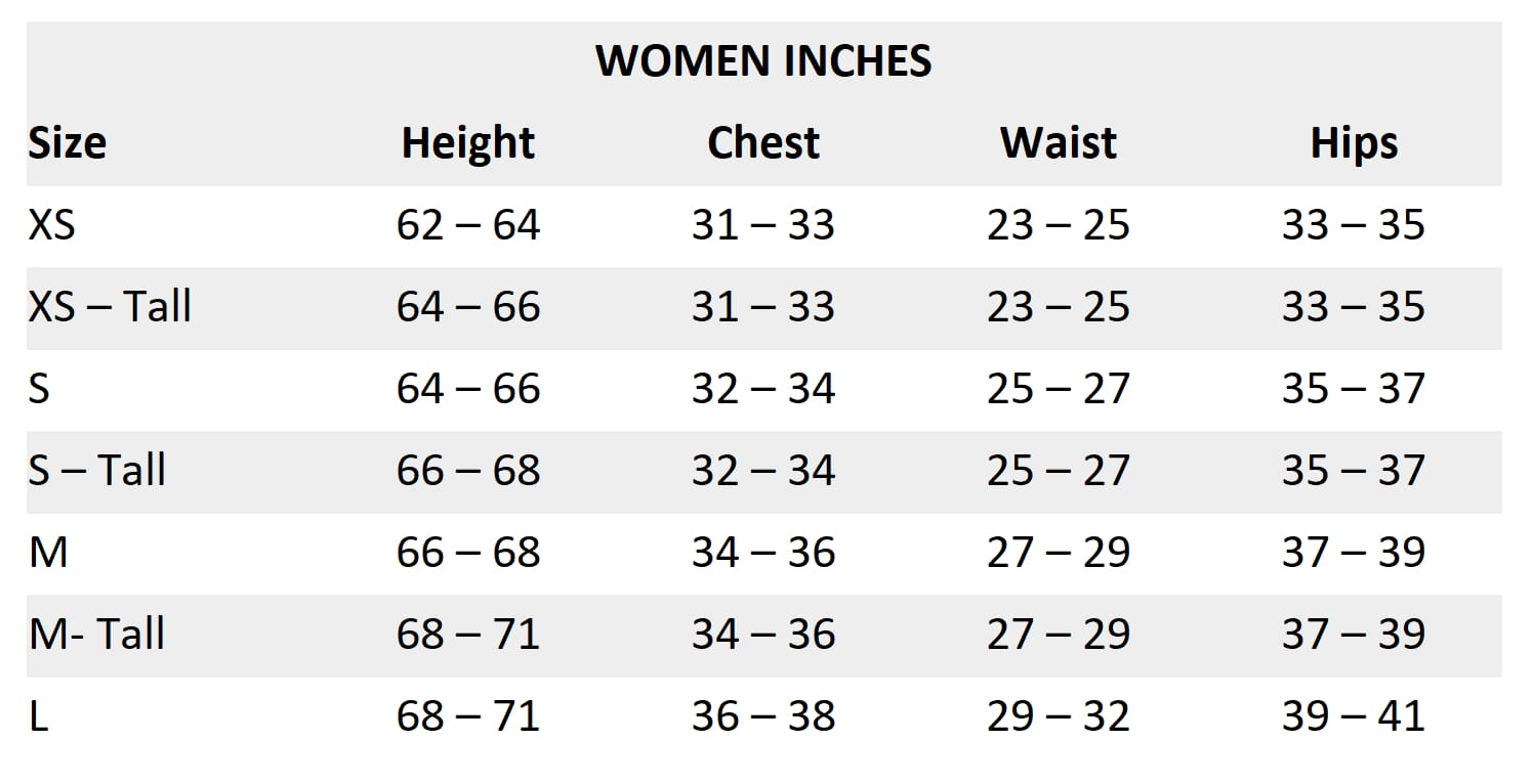 Women Sizing Inches • ALOOPPA